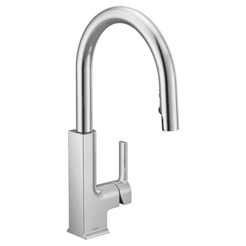 MOEN - 90 DEGREE ONE-HANDLE HIGH ARC PULLOUT KITCHEN FAUCET - Amati Canada